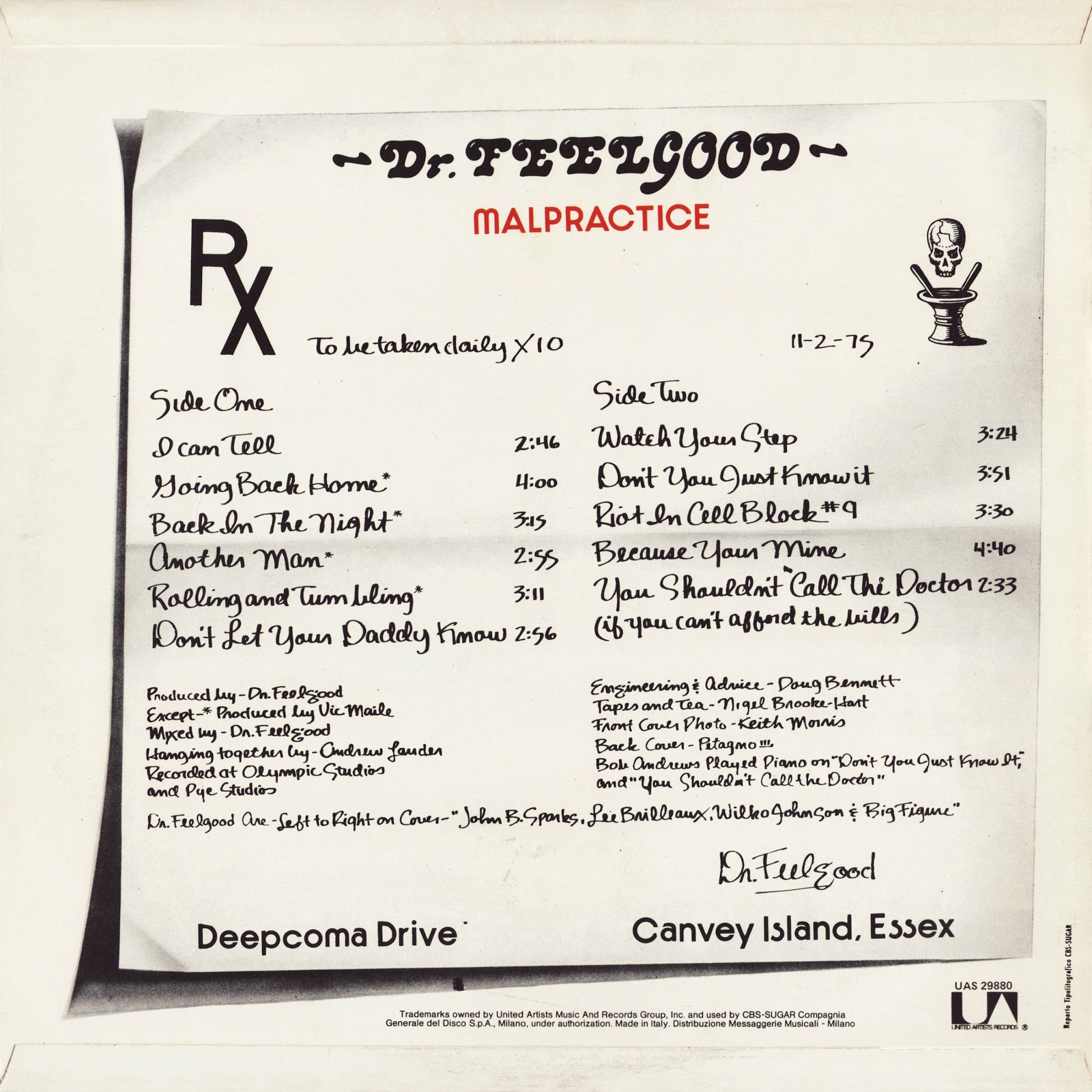 1975 Malpractice - Dr. Feelgood - Rockronología