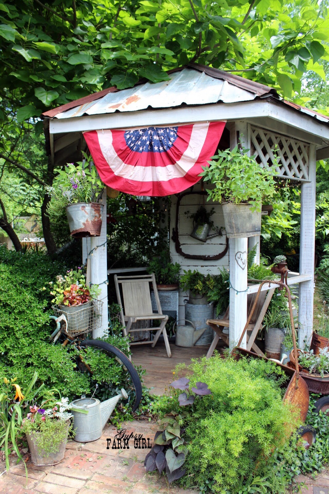 GypsyFarmGirl: Rust, White, and Blue - Our Rustic Gazebo Dressed Up for ...