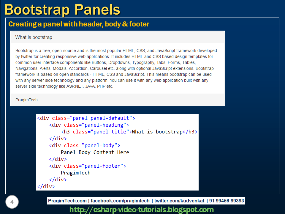 Sql server, .net and c# video tutorial: Bootstrap panels Sql server, .net and c# video tutorial: Bootstrap panels
