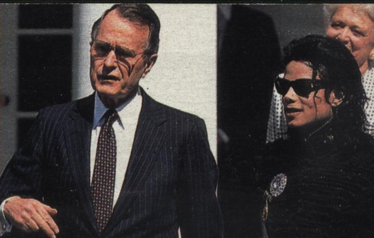 Michael Jackson President George Bush congratulates Michael for charity ...