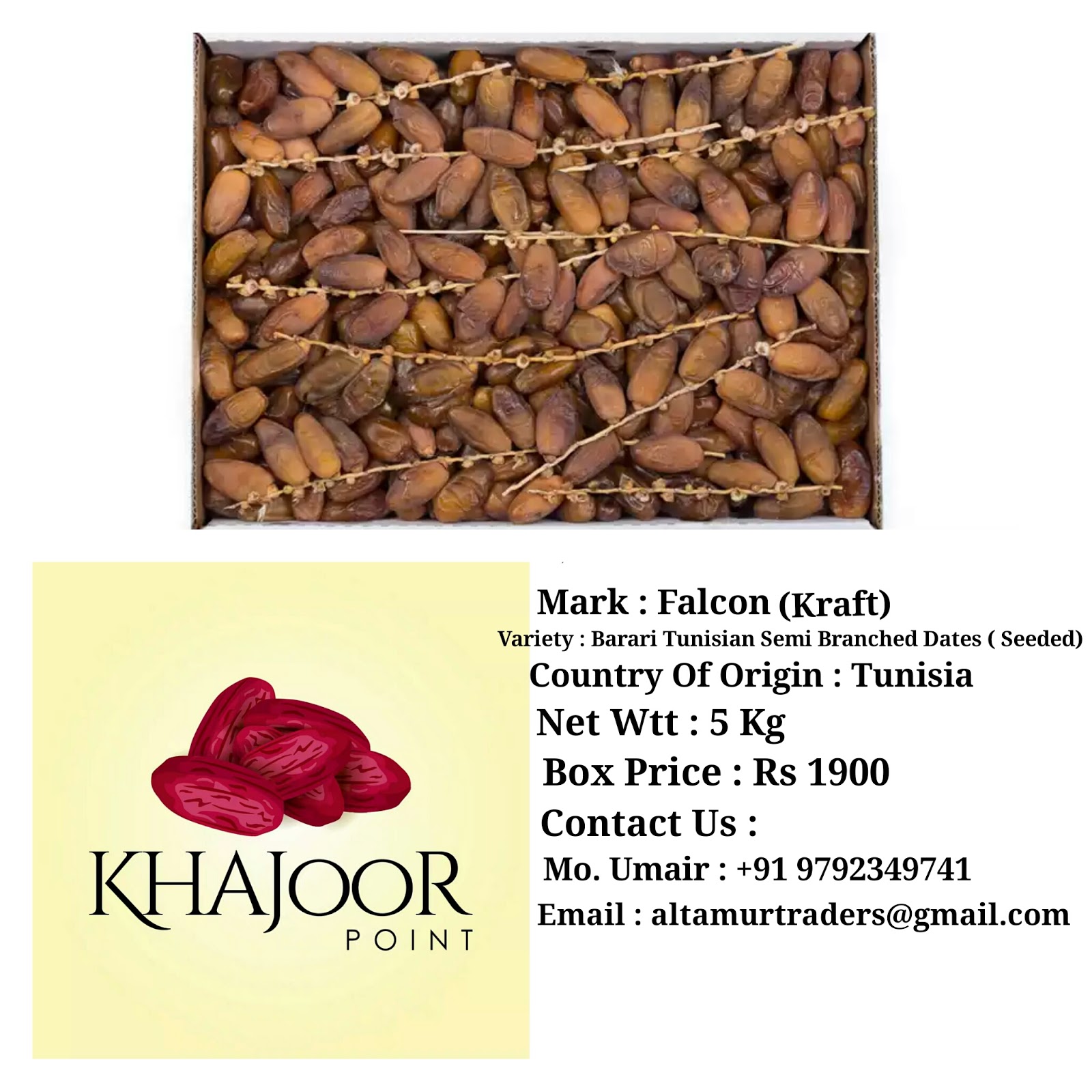 KHAJOOR POINT: BARARI TUNISIAN DATES (SEMI BRANCHED) SEEDED)