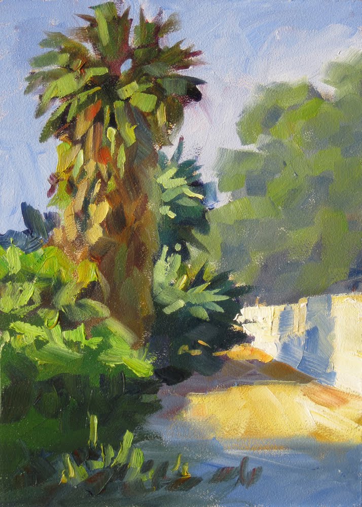 TOM BROWN FINE ART: PALM TREES, WALKING PATH, TOM BROWN PLEIN AIR PAINTING