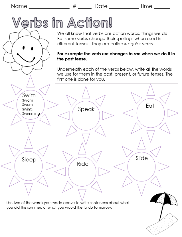 ScrappyGuy Designs: Worksheet Wednesday -Summer Verbs in Action!