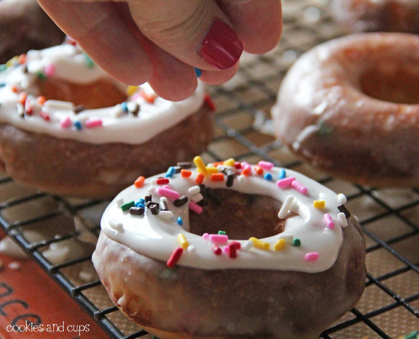 Double Glazed Funfetti Donuts - Cookies and Cups