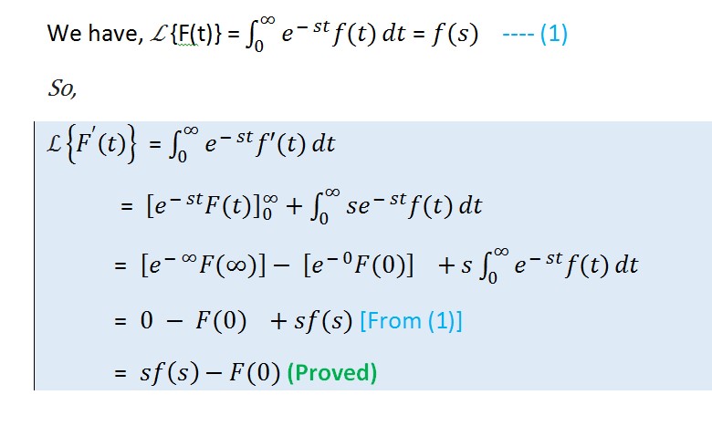 Laplace Transform Derivatives Theorem Proofs First Second Third Order Proofs