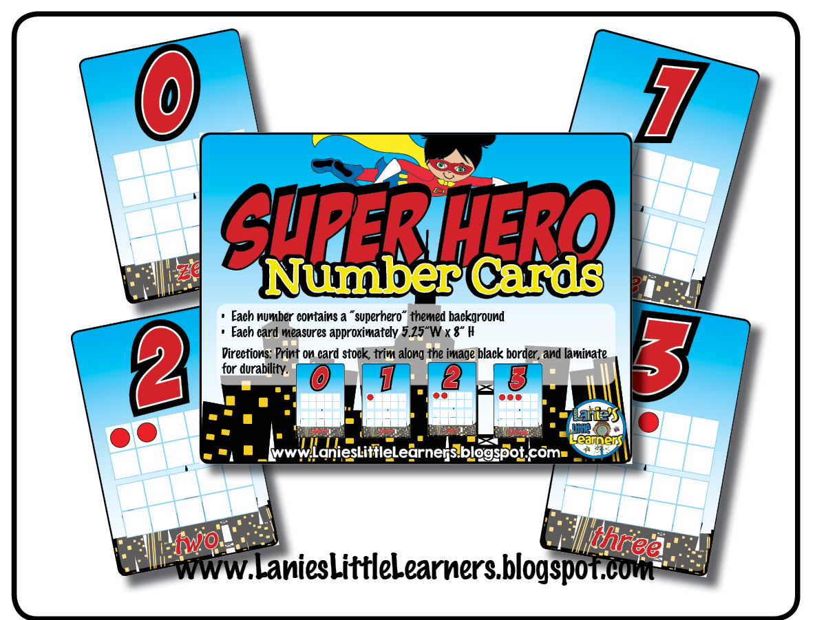 Lanie's Little Learners: Number Cards {Superhero Theme}