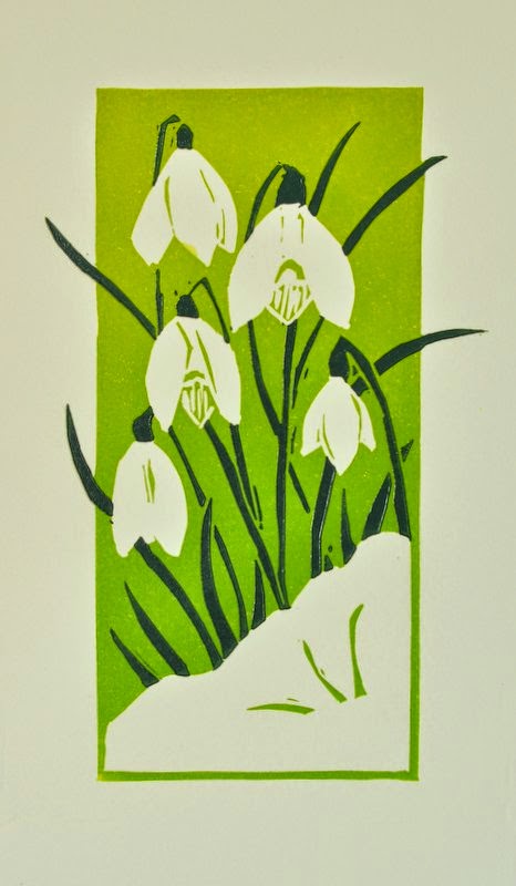 Sharon's Pics: Snowdrops linocut