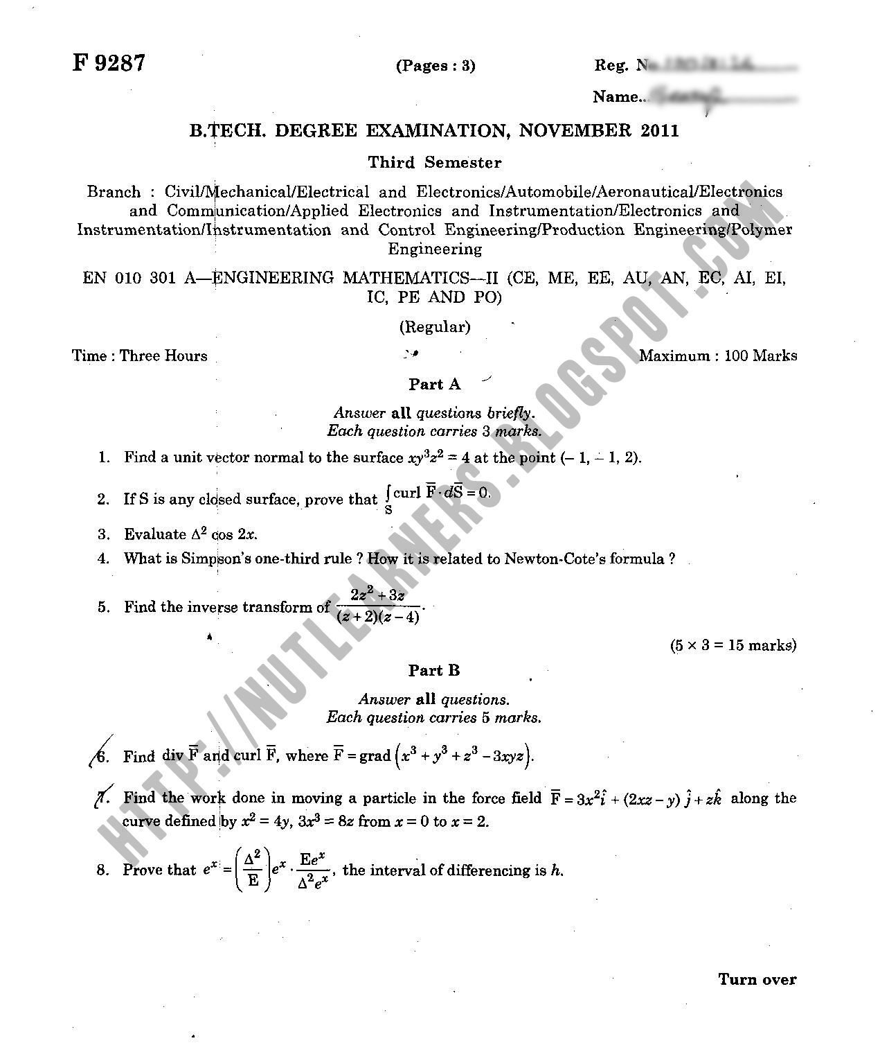 Engineering Mathematics Ii Mg University Question Paper Nut Learners