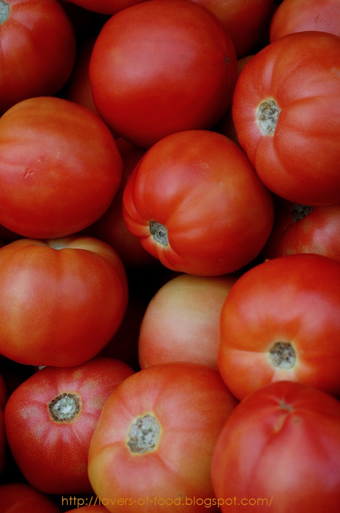 Food from all over the World: Big red fully ripe tomatoes