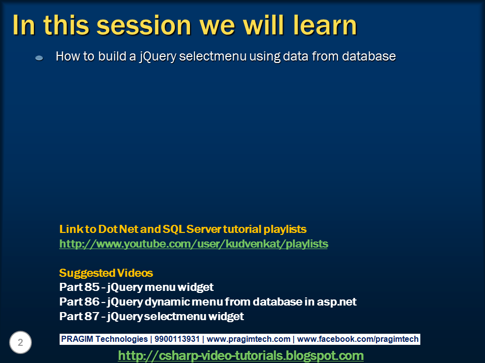 Sql Server Net And C Video Tutorial Jquery Selectmenu From Database