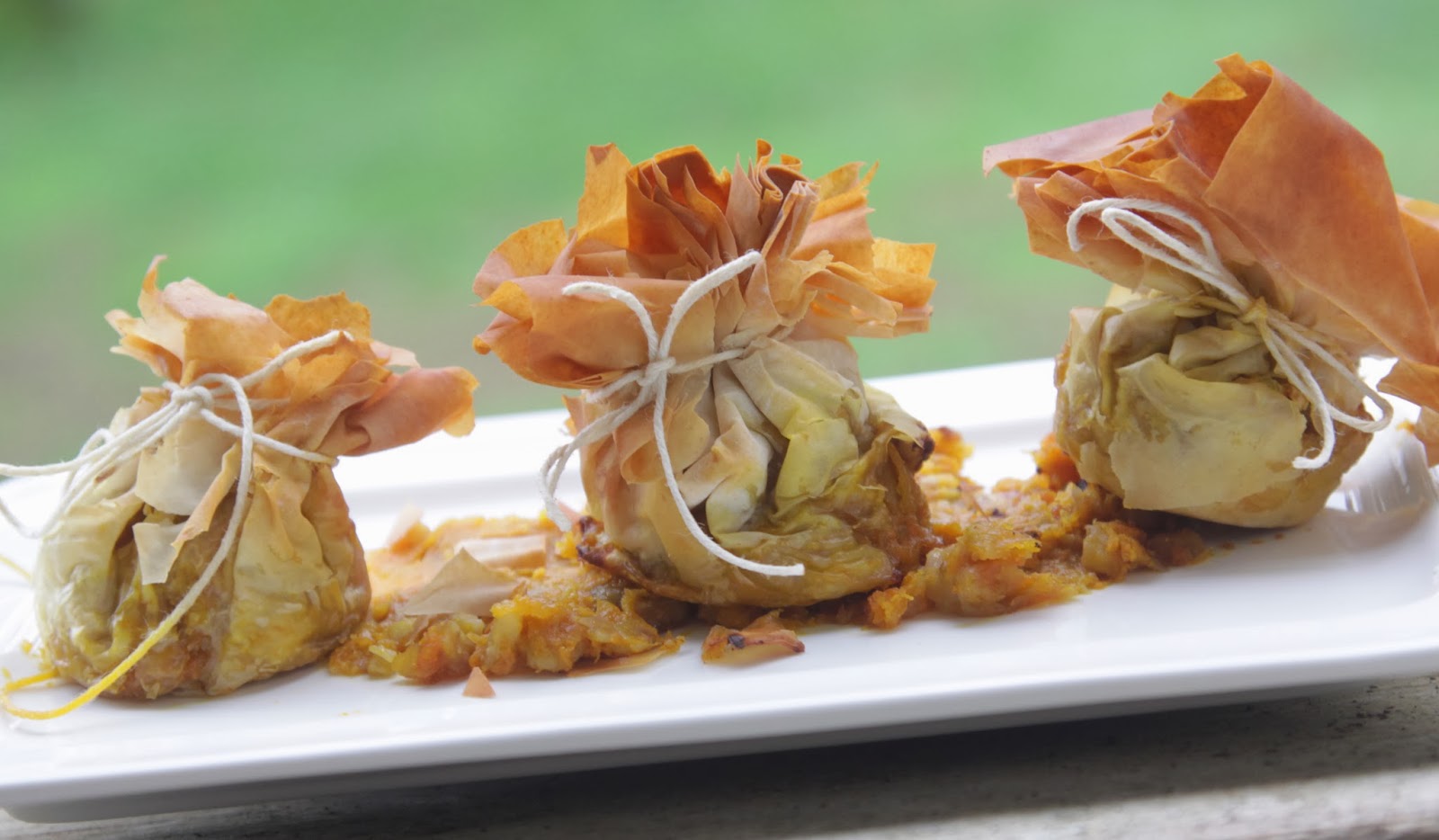 Sacchetti di pasta fillo con zucca e castagne per il Vegetal Monday