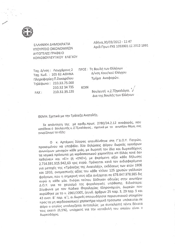 ΑΡΤΕΜΗΣ ΣΩΡΡΑΣ ΟΙ ΑΠΟΔΕΙΞΕΙΣ ΚΑΙ ΤΑ ΣΤΟΙΧΕΙΑ: ΧΑΡΤΙΑ ΠΙΣΤΟΠΟΙΗΣΗΣ ΑΞΙΑΣ ...