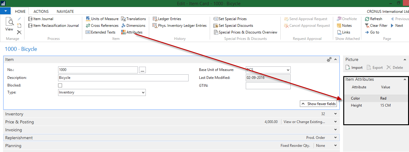 Microsoft Dynamics Nav 2017 Item Attributes