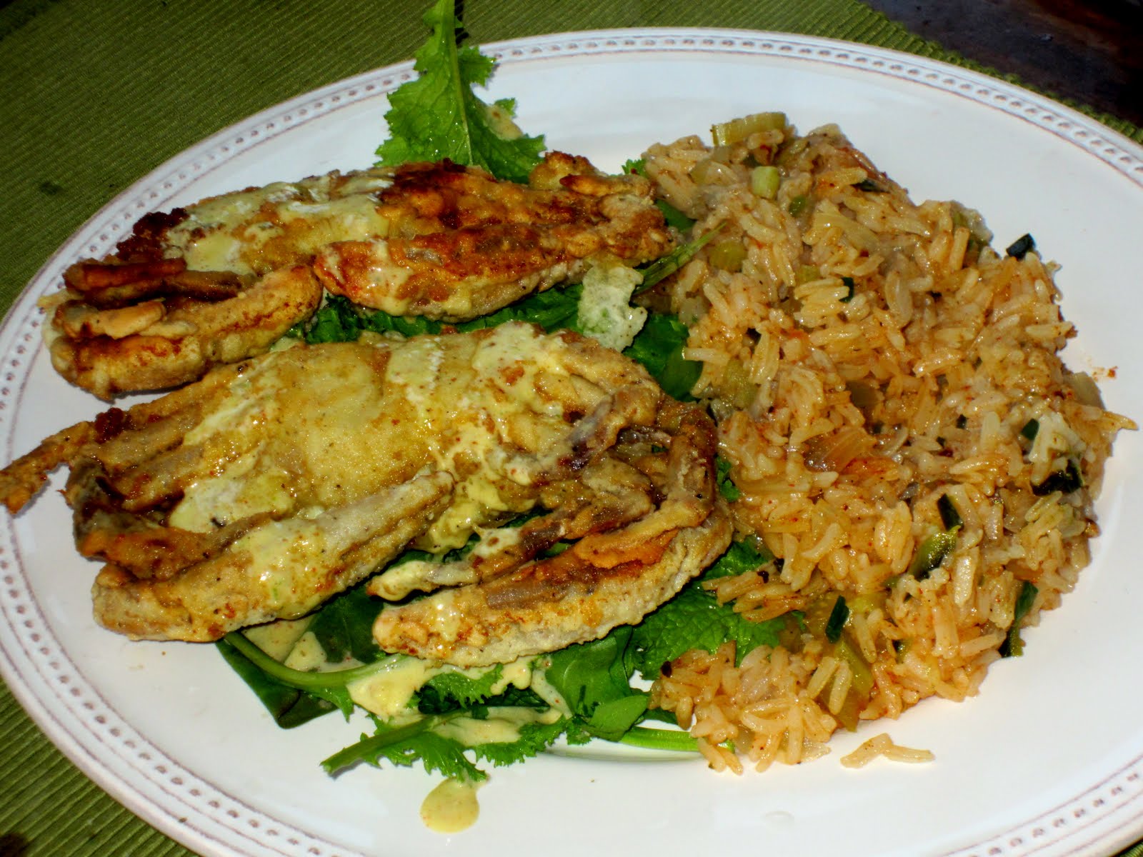 Katie's Feast: Fried Soft Shell Crab with and Creole Rice and Remoulade