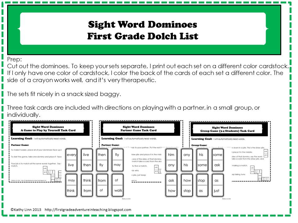 Kathy's First Grade Adventure: Sight Word Dominoes - First Grade Dolch List