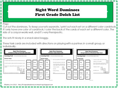 Kathy's First Grade Adventure: Sight Word Dominoes - First Grade Dolch List