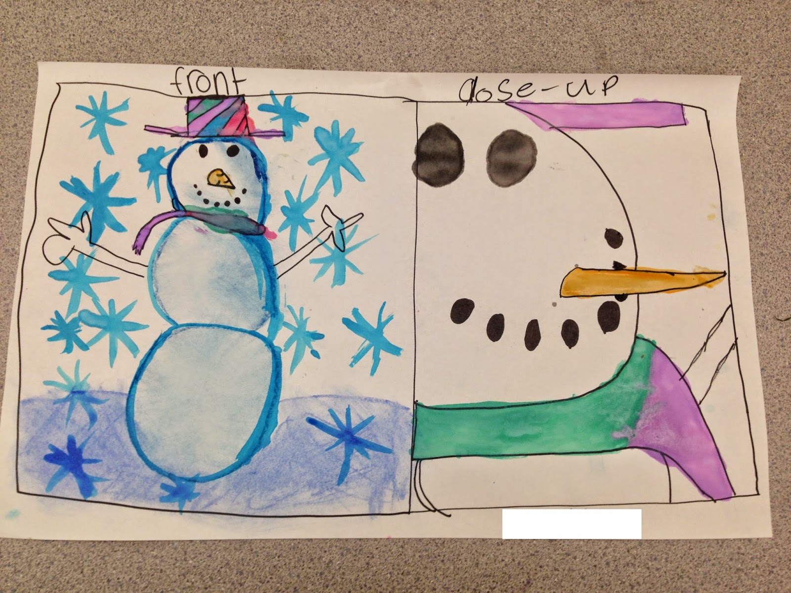 Grade 4 Art Project - One Snowman, Two Ways