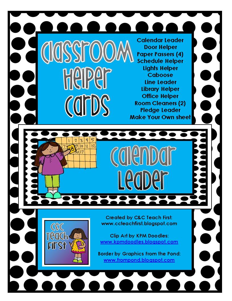 Clip Art by Carrie Teaching First: Classroom Helpers Cards