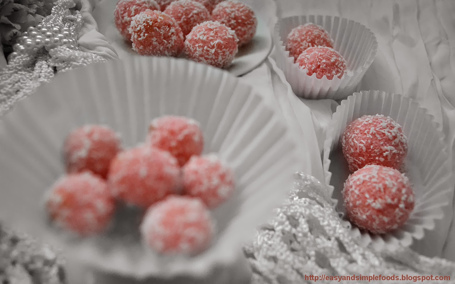 easy and simple foods: Pink Coconut Ladoo