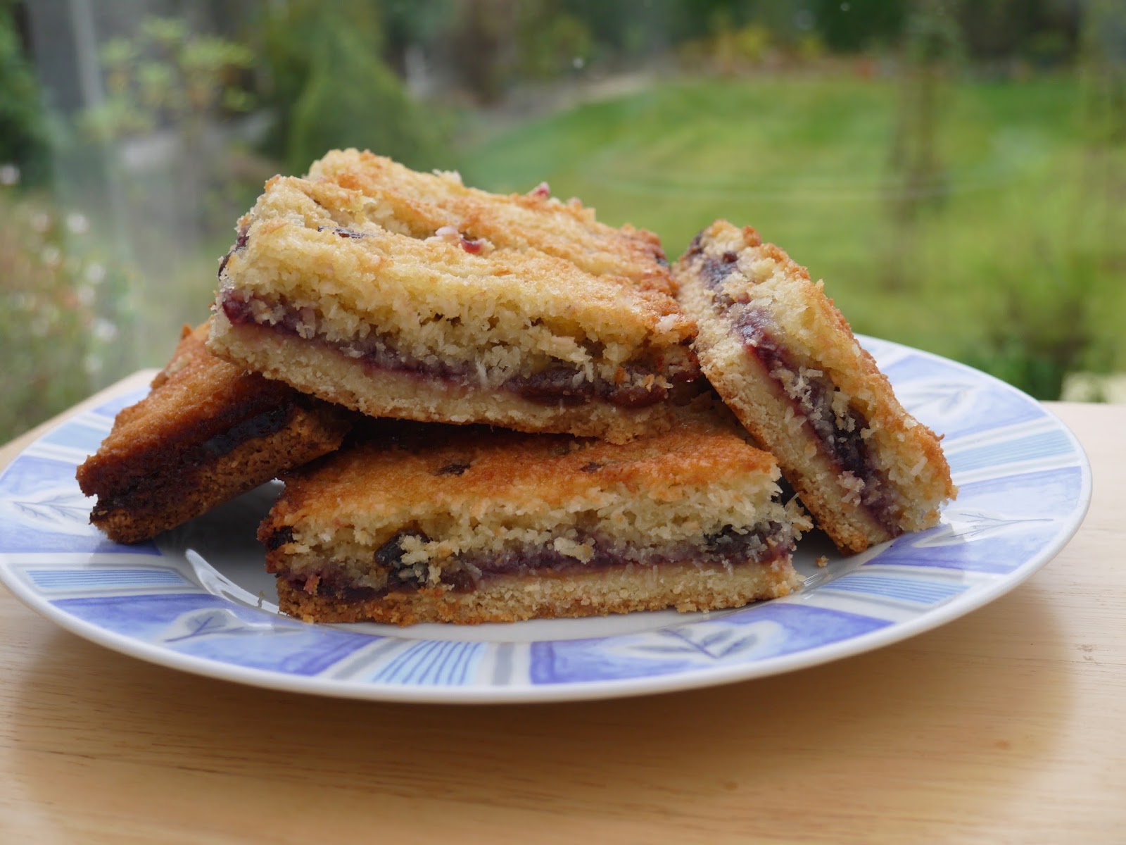 This Muslim Girl Bakes: Coconut + Raspberry Jam Shortbread Slices.