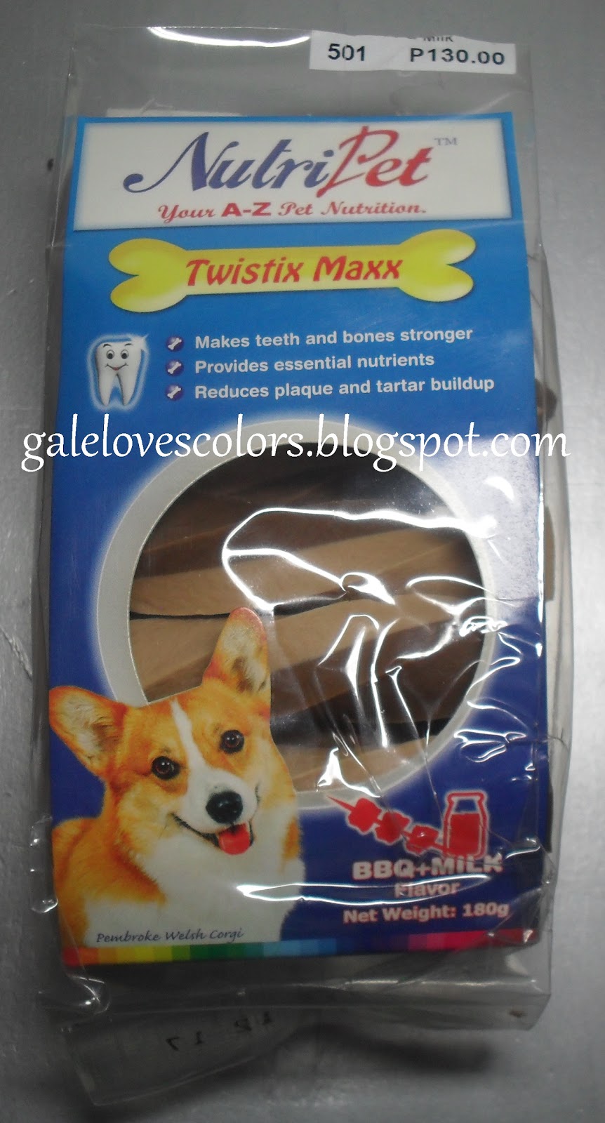 Gale Loves Colors: Pet Review: Nutripet Twistix Maxx in BBQ/Milk flavor