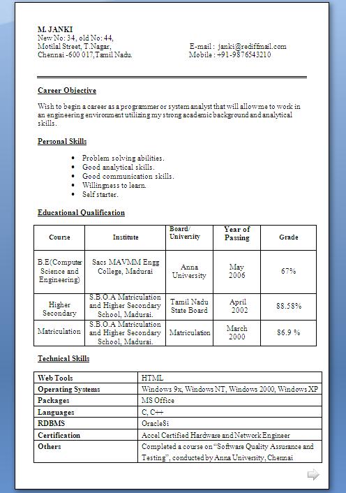 latest resume format pdf