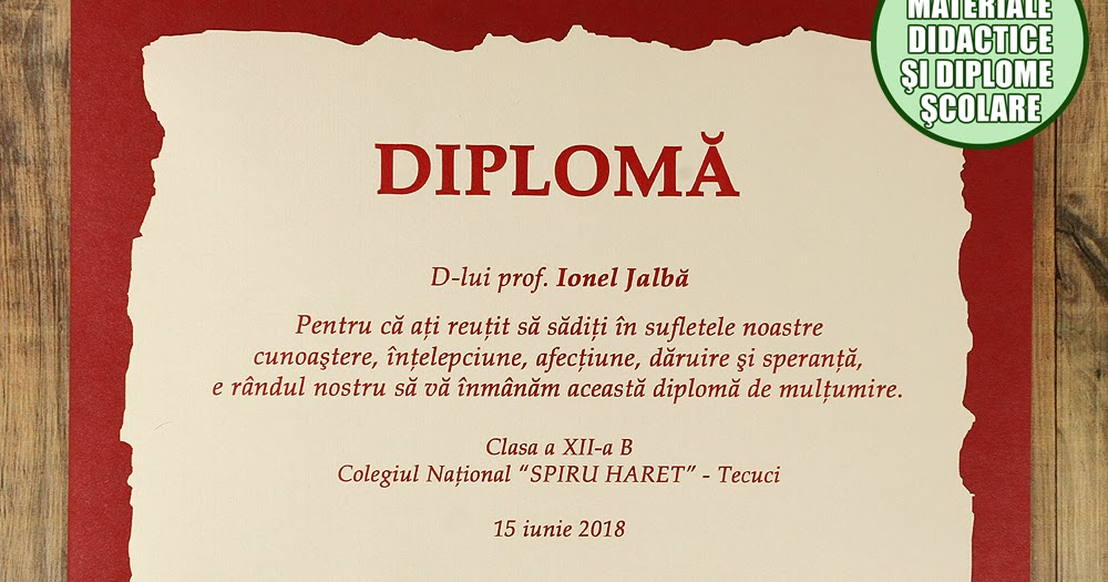 verde personalizat: Diploma (pentru profesori) - cod 143