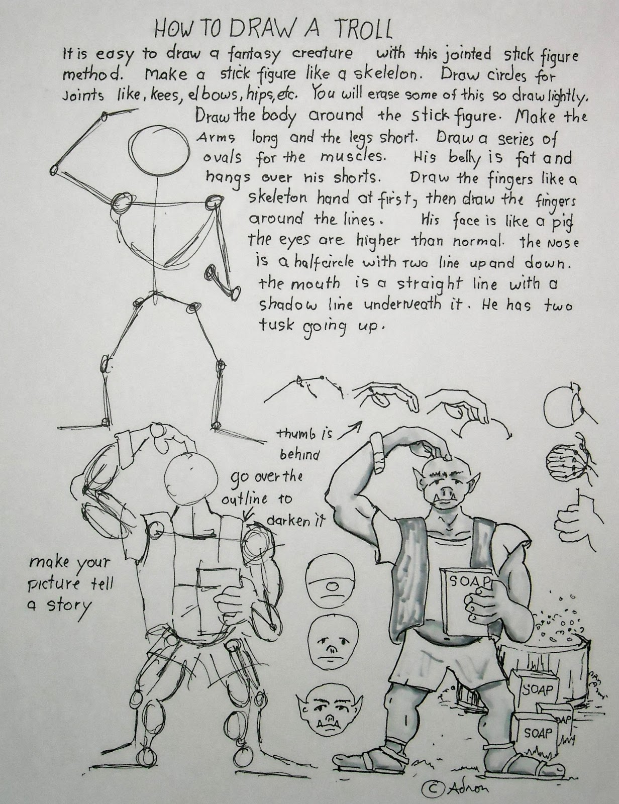 How to Draw Worksheets for The Young Artist: How To Draw A Troll ...