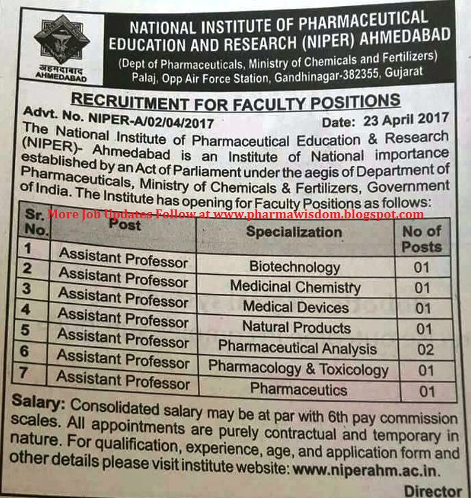 Recruitment for Faculty Positions @ NIPER (National Institute of ...