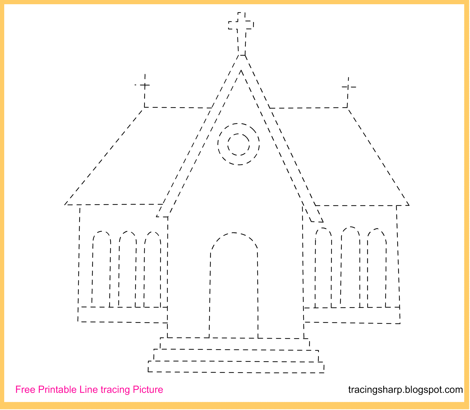 Free Tracing Line Printable: Church Tracing Picture