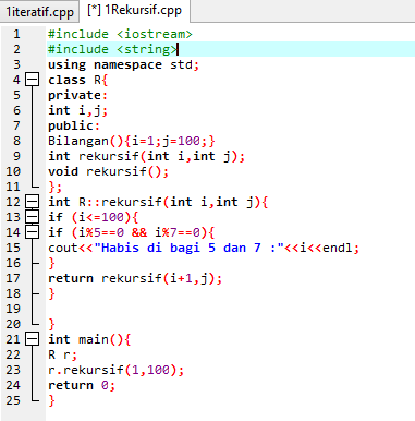Program Mencetak Bilangan yang habis di bagi 5 dan 7 (Fungsi Rekursif ...
