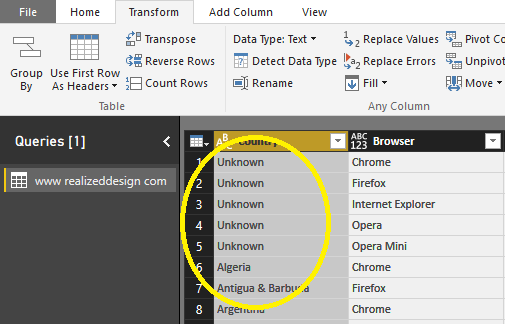 Realized Design: Power BI - Replacing Values using the Query Editor