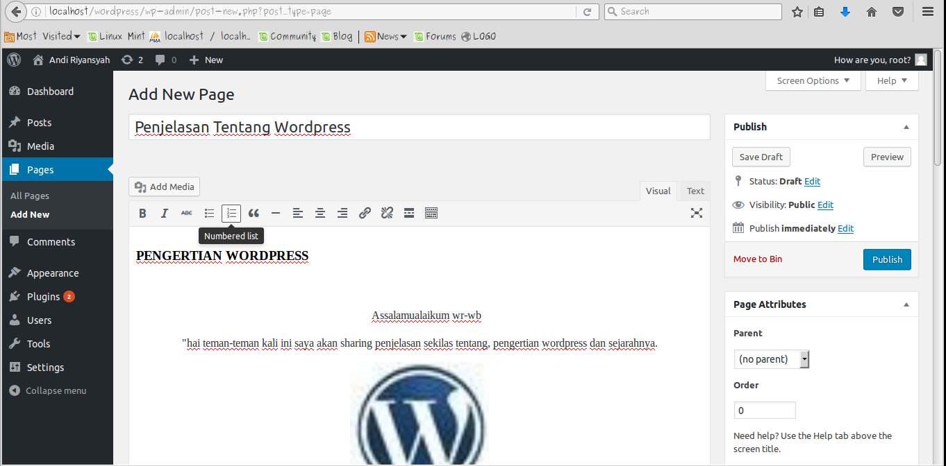 LANGKAH-LANGKAH MEMBUAT HALAMAN DI WORDPRESS ~ Andi Riyansyah