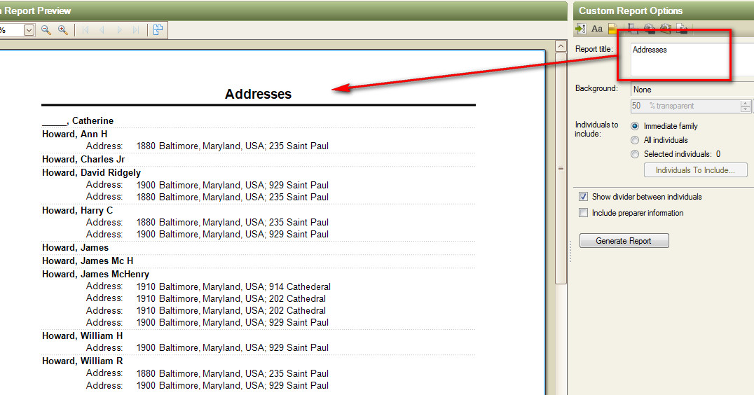 Family Tree Maker User: How To Generate an Address Report