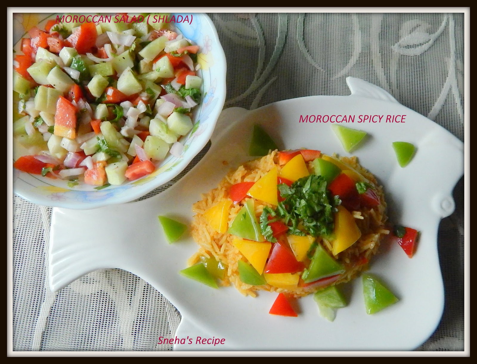 MOROCCAN SPICY RICE WITH MOROCCAN SALAD ( SHLADA) - Sneha's Recipe