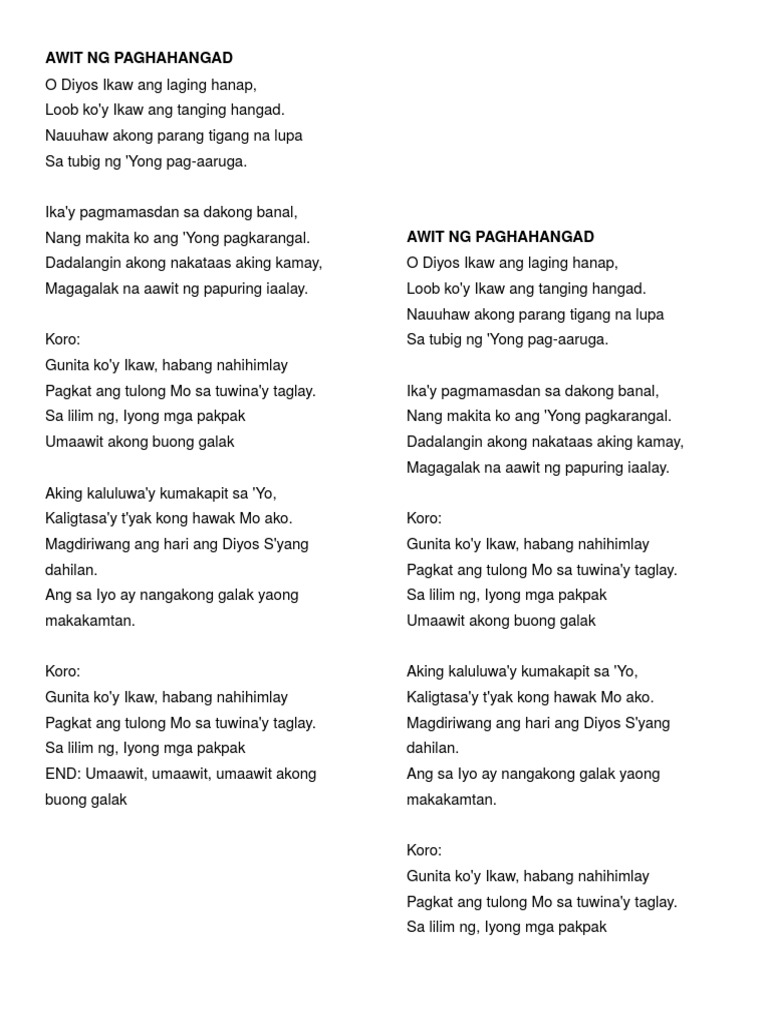 awit ng paghahangad lyrics - philippin news collections