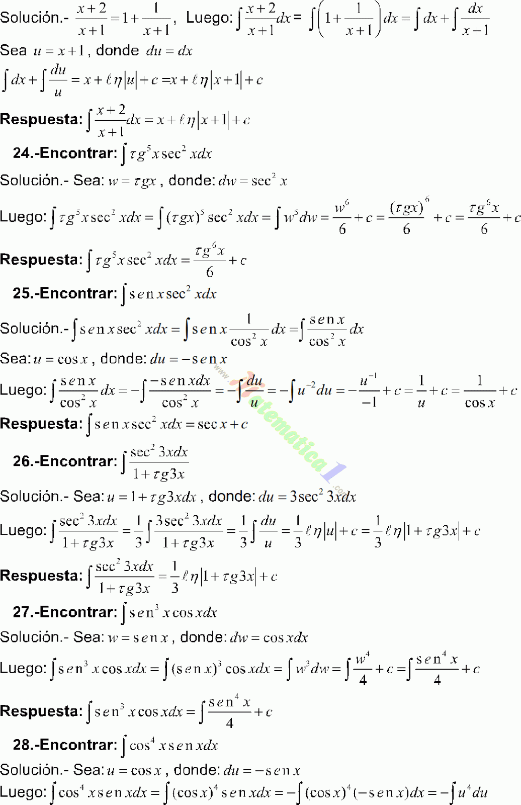 INTEGRALES POR CAMBIO DE VARIABLE EJEMPLOS Y PROBLEMAS RESUELTOS PDF