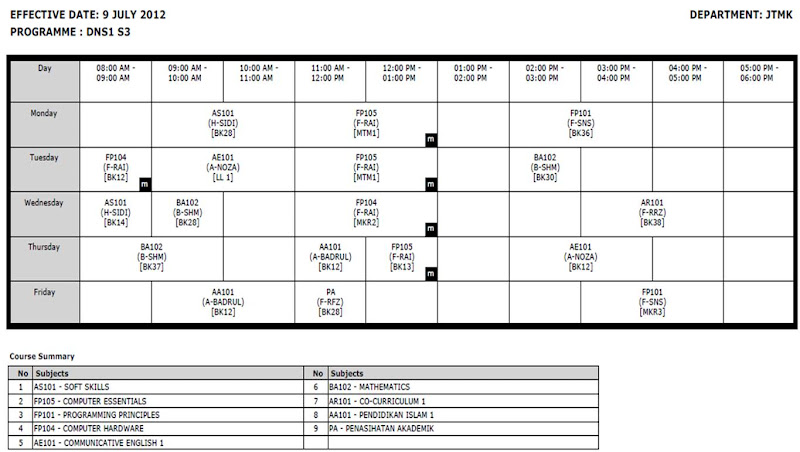 PENGUMUMAN : Jadual Waktu Baru JTMK...