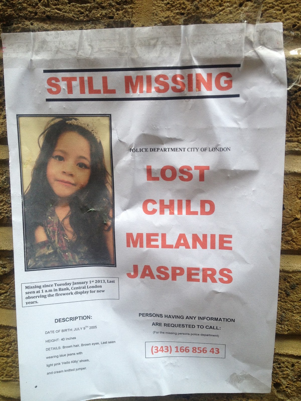 Group 31: THE MISSING CHILD POSTER - Prop When Filming