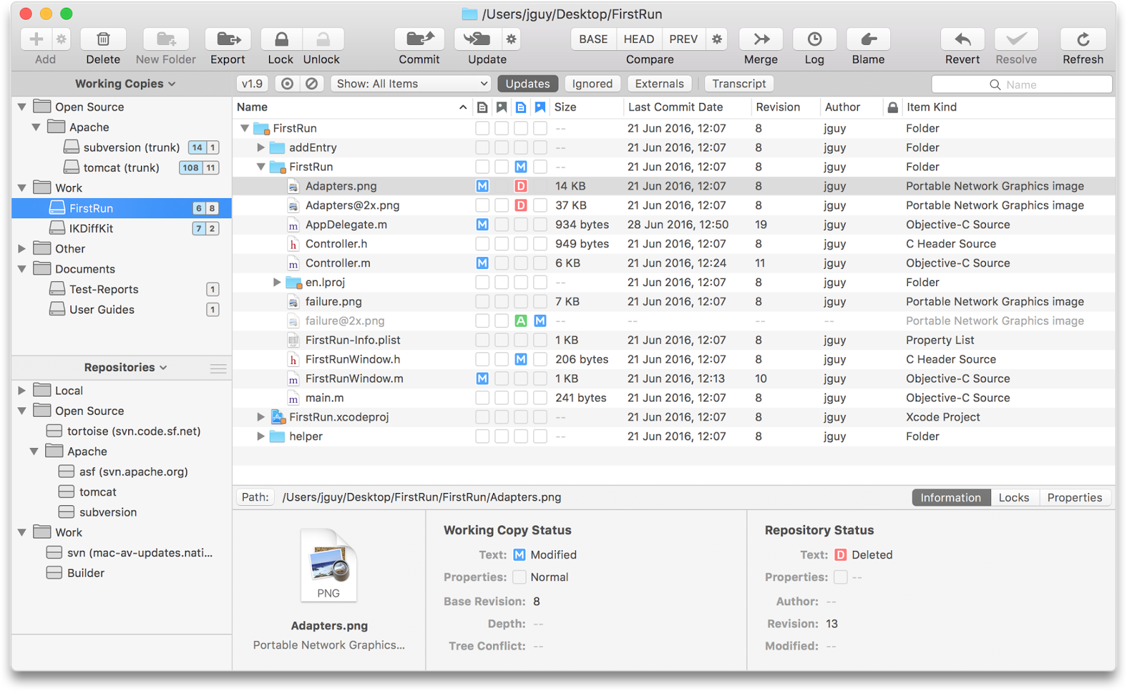 넓고 얕은 지식을 지향하는 무식한 개발자: Xversion - 맥용 Subversion 클라이언트