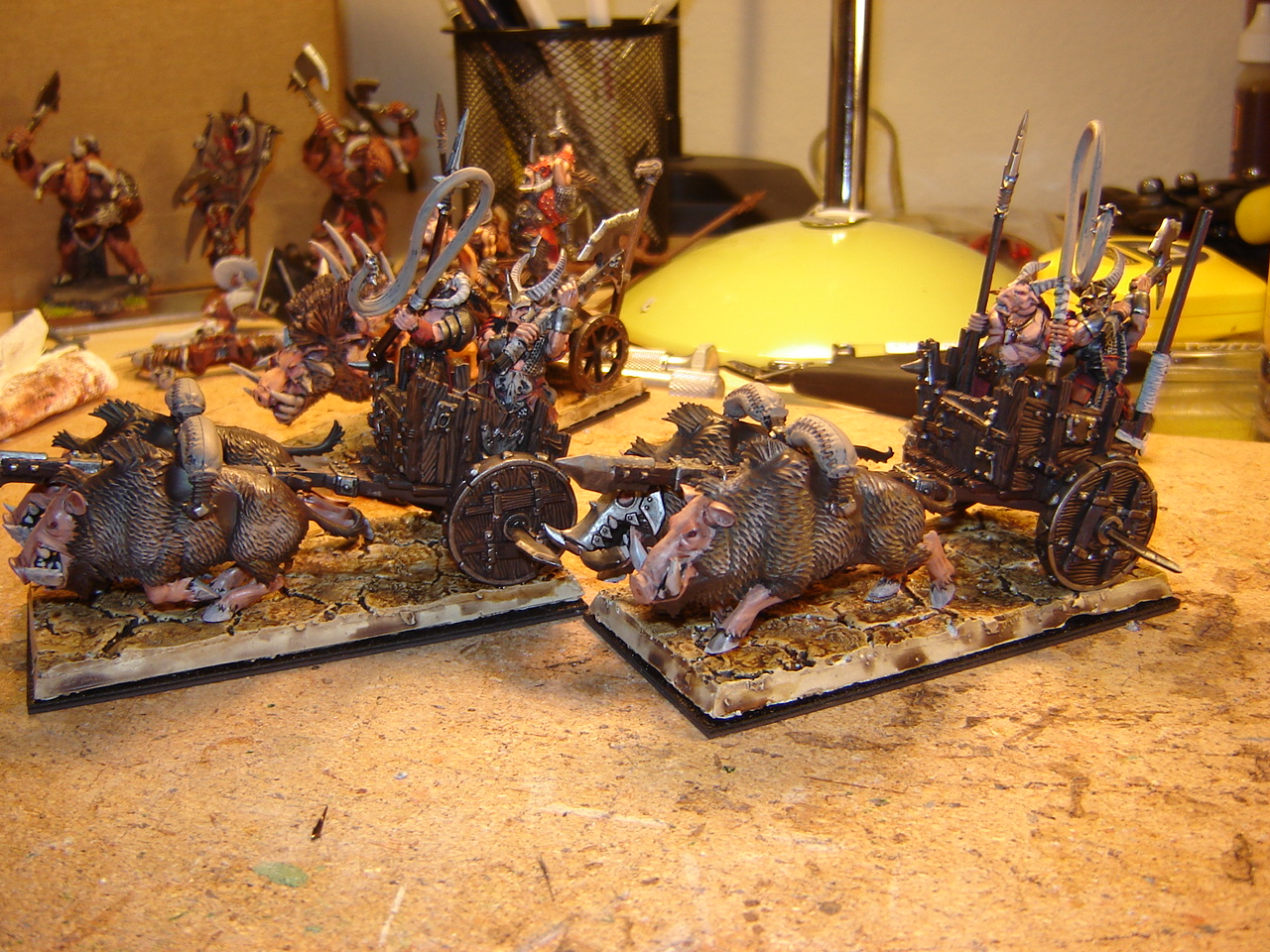 The Company of the Damned: Tuskgor Chariot and Wargor on Razorgor Chariot