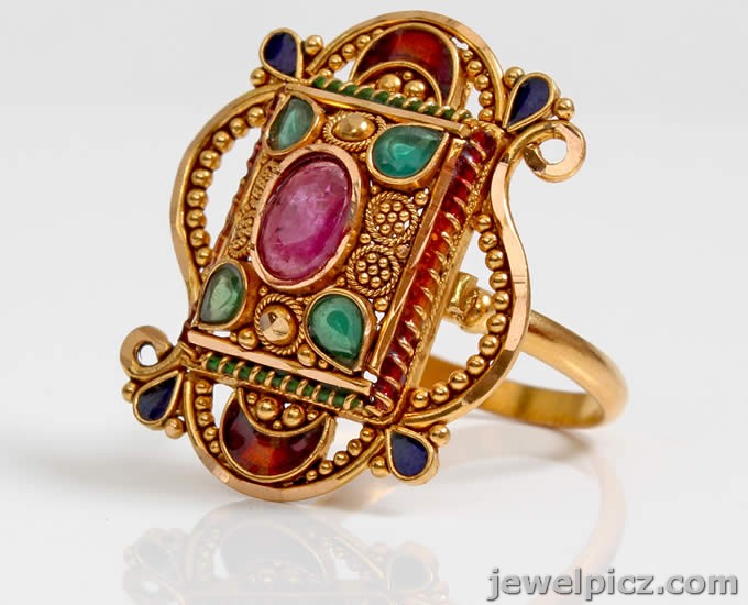 Royal Gold Ring designs with polki and jadau by Pngadgil jewellers ...
