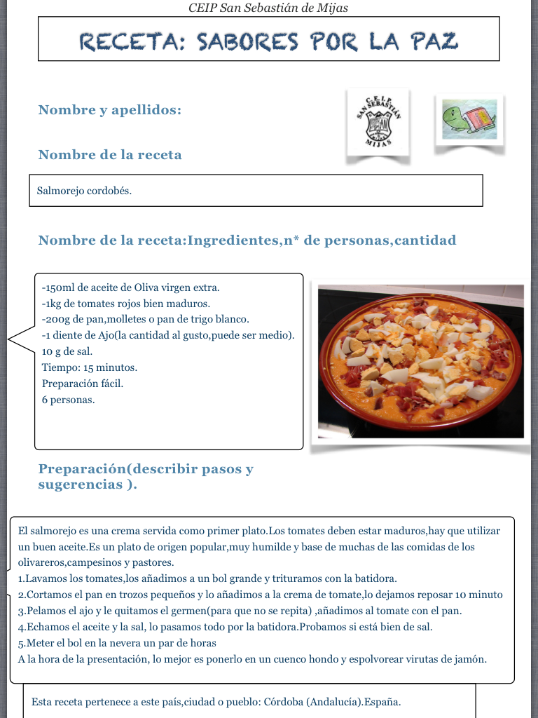 BIBLIOTECA CEIP SAN SEBASTIAN MIJAS: Ejemplo de receta
