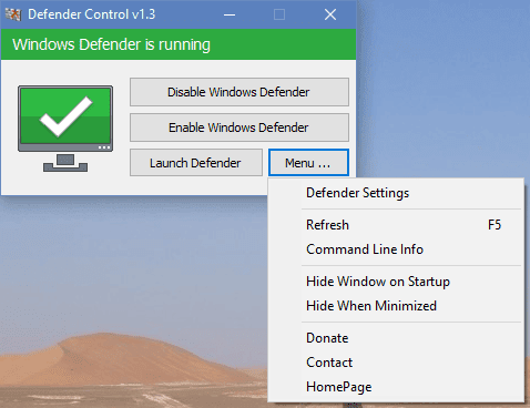 Tải Defender Control v1.3 - Phần Mềm Bật tắt Windows Defender