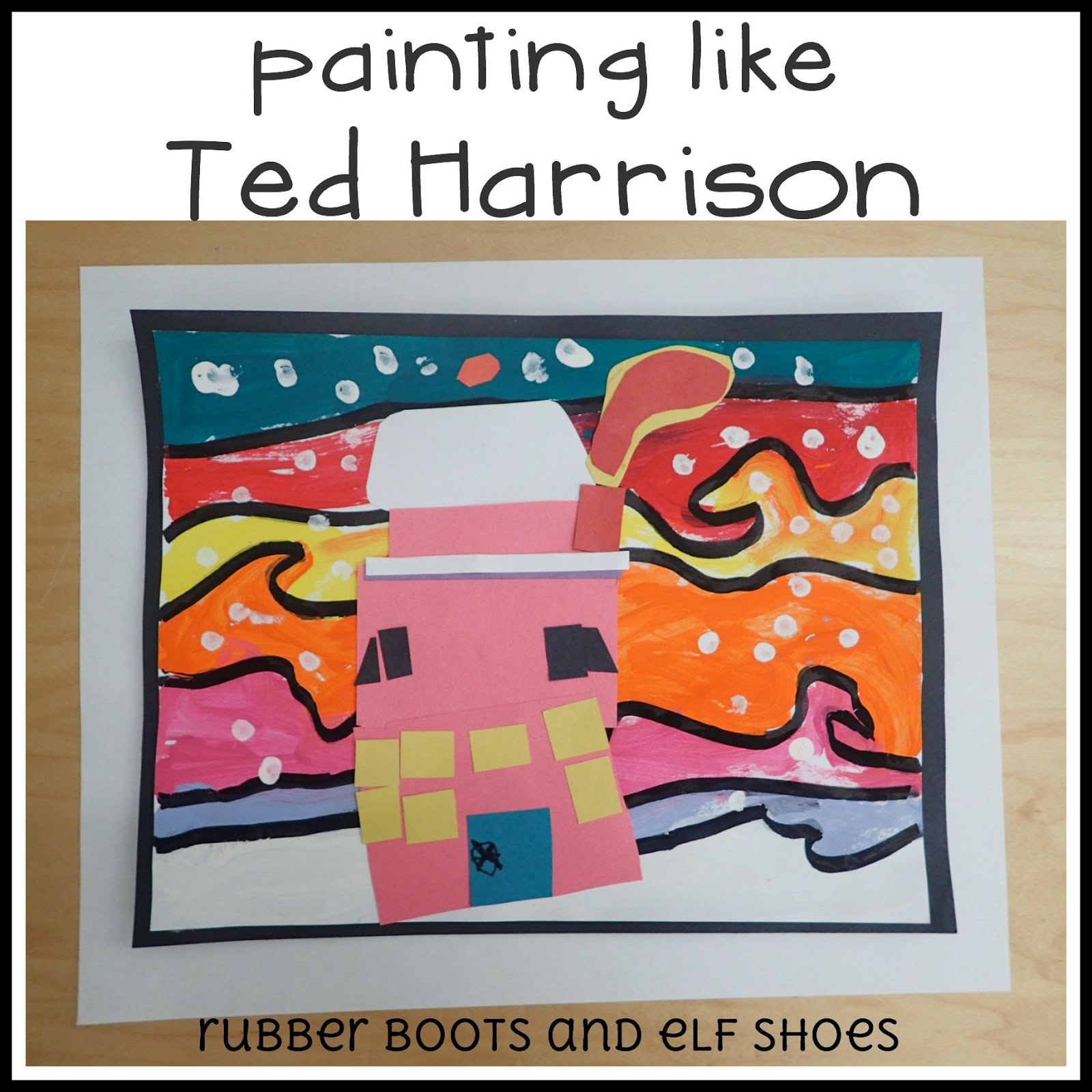 painting like Ted Harrison - rubber boots and elf shoes