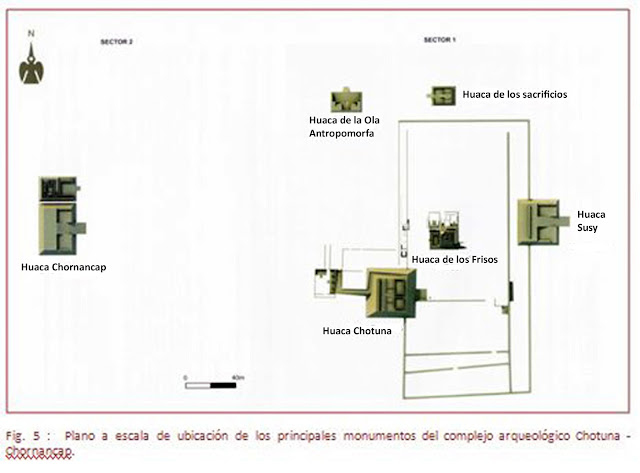 CHOTUNA-CHORNANCAP: Plano del complejo arqueológico de Chotuna-Cornancap.