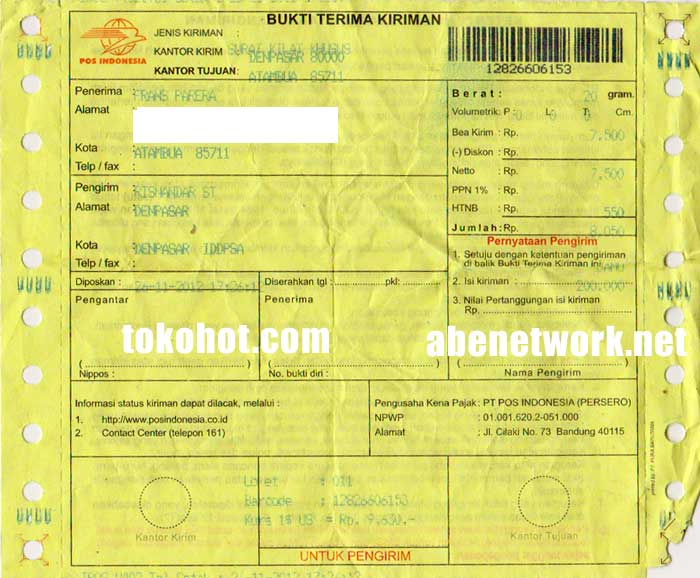 nomor bukti resi pengiriman JNE dan Pos: November 2012