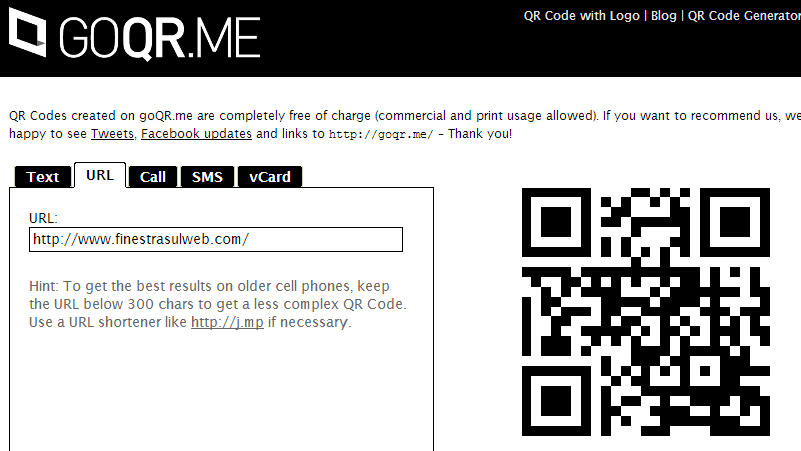GoQR: creare al volo codici QR per siti, testo,