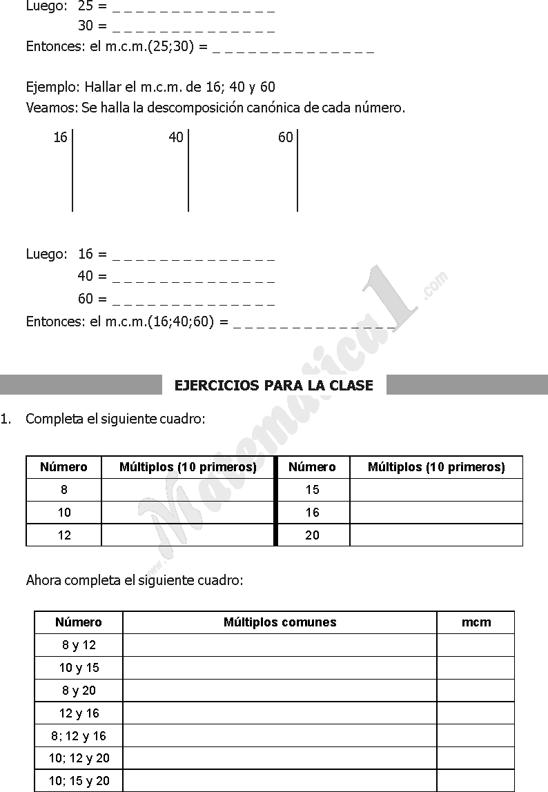 MAXIMO COMUN DIVISOR Y MINIMO COMUN MULTIPLO EJERCICIOS RESUELTOS PDF
