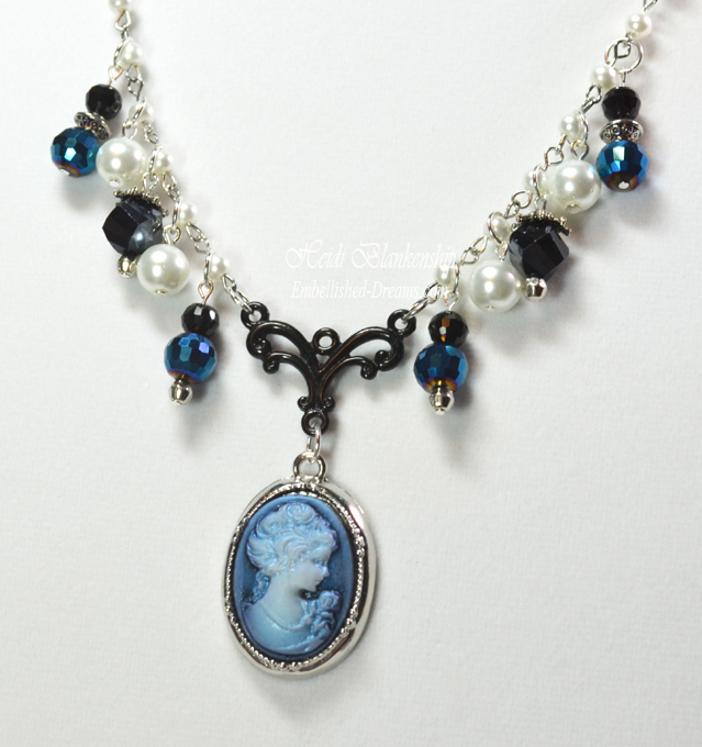 Embellished Dreams: Blue Cameo Necklace and Matching Earrings